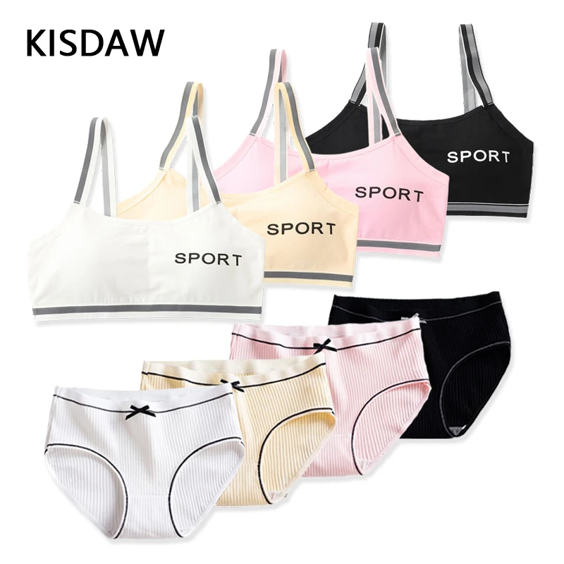 4-Pc-Lot-Wireless-Girl-Sport-Bra-Underwear-Sets-Cotton-Breathable ...