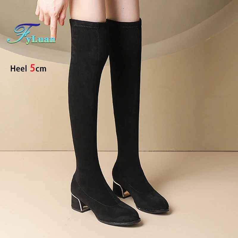 High-quality Winter Round Toe Thigh Boots For Woman 3CM 5CM Block Heels ...