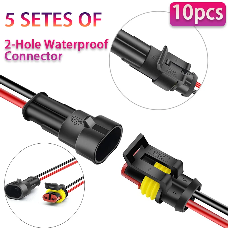 5 Setes 2 Pin Way Sealed Waterproof Electrical Wire Connector Plug Set ...