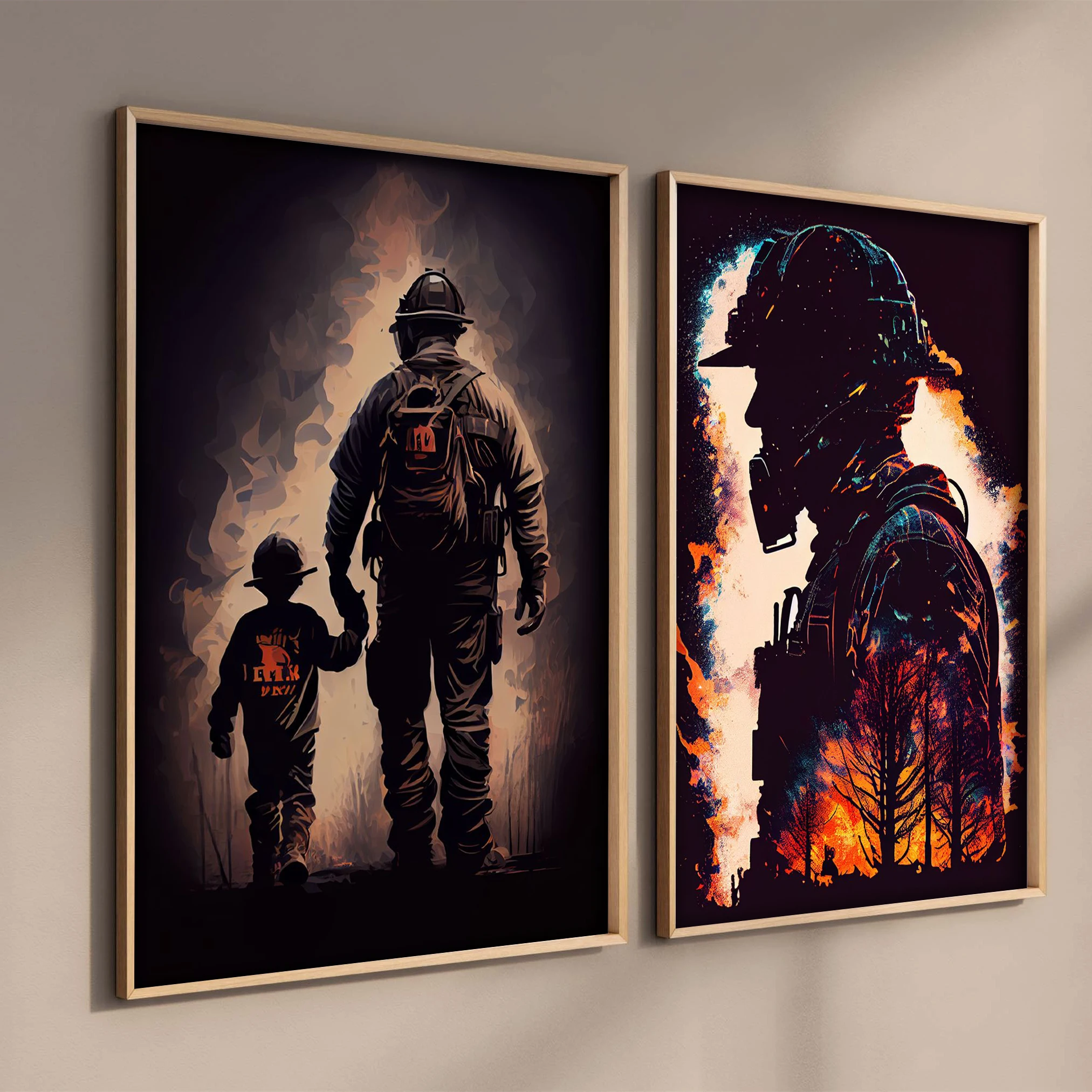 Firefighter Silhouette Painting