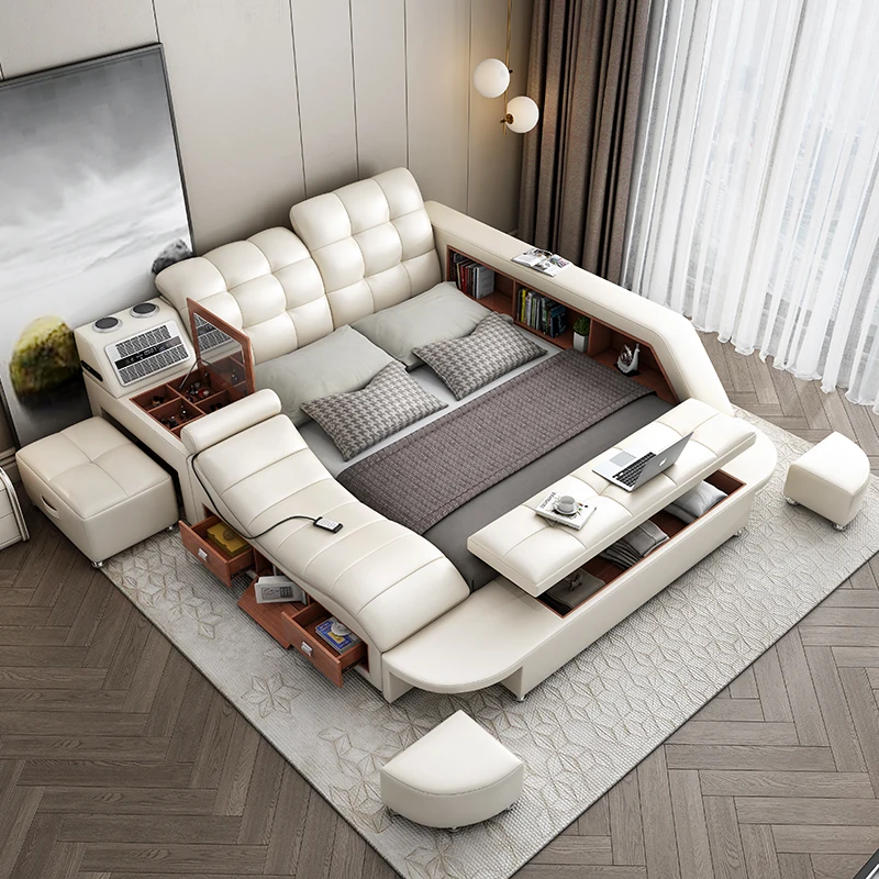 Genuine Leather Bed Frame Multifunctional Beds Ultimate Massage Camas ...