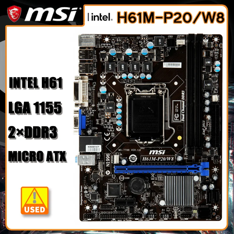 Placa base LGA 1155 MSI H61M P20/W8, Intel H61, LGA 1155, DDR3, 16GB, PCI E 3,0, USB 2,0, micro ...