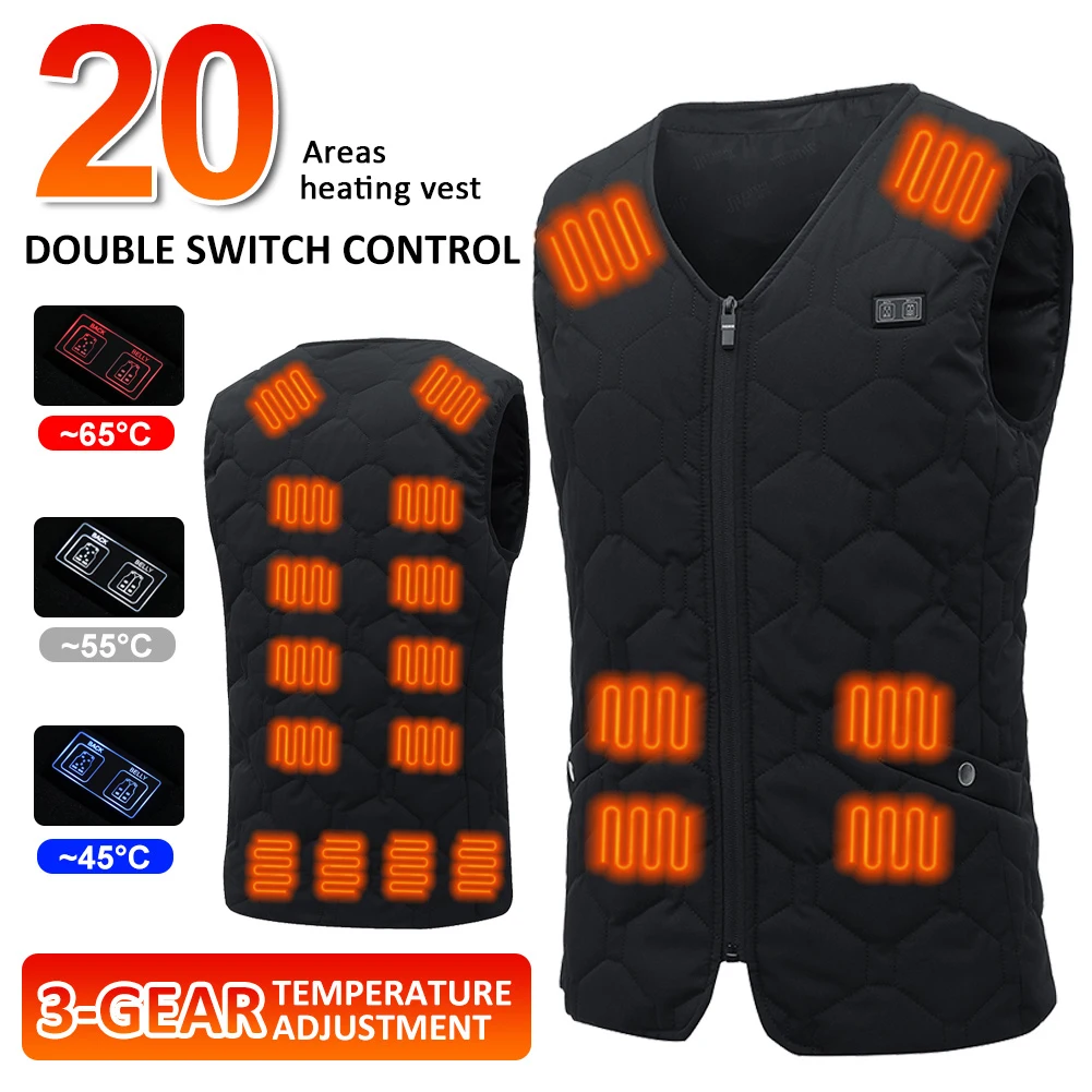 USB Electric Heated Vest 20 Heating Zones Washable Winter Thermal ...