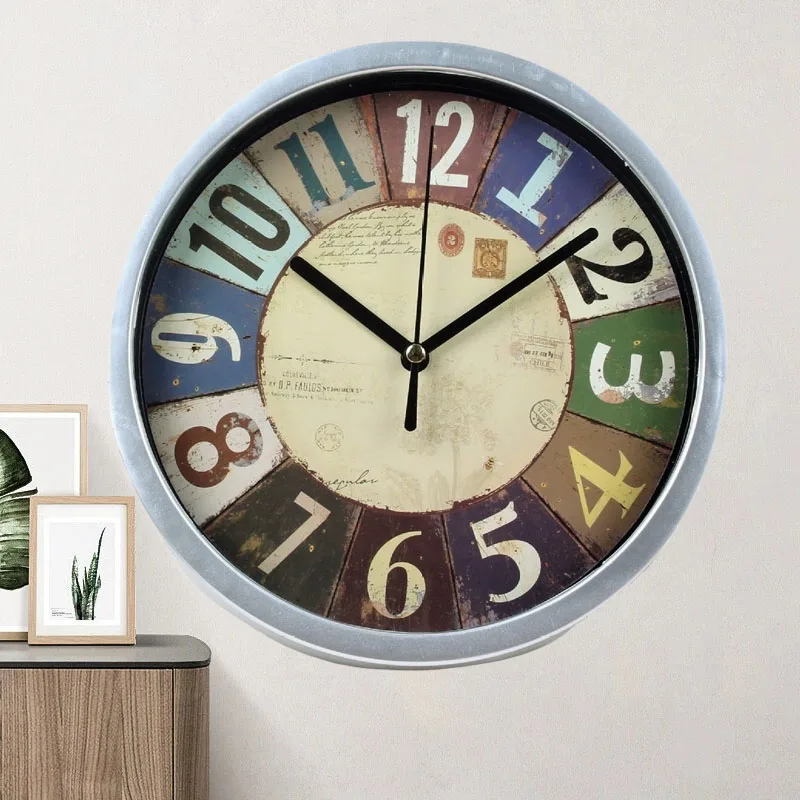 Retro-style-Digital-round-retro-wall-clock-creative-license-plate-wall ...