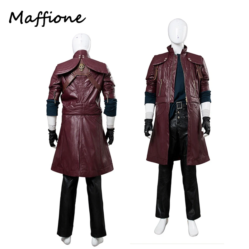 DMC 5 Dante Cosplay Men Costume Outfits Leather Jacket Adult Male Long ...