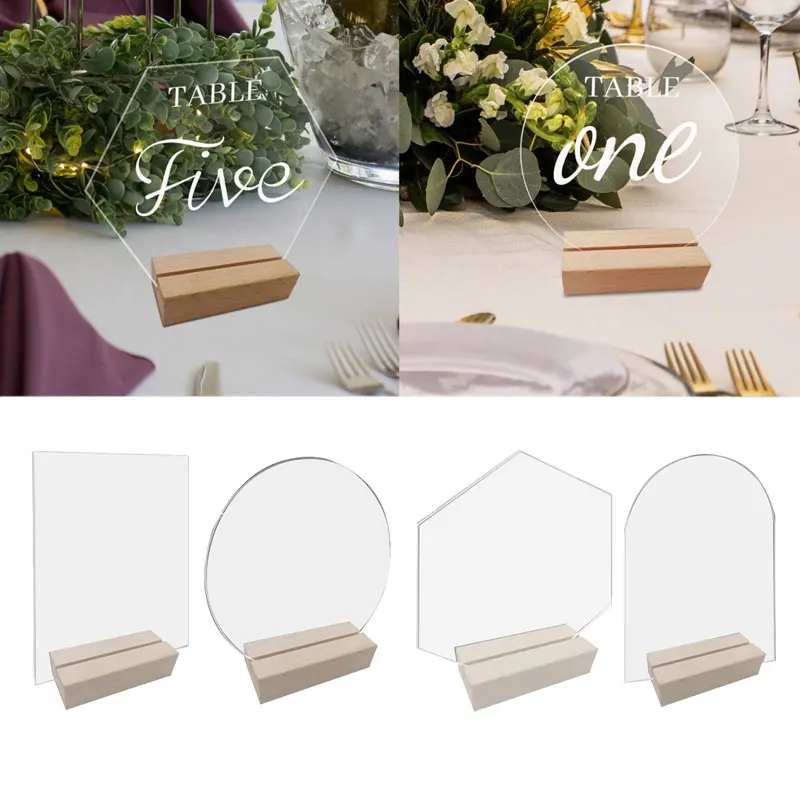 1Set Acrylic Clear Table Place Card and Wooden Holders Wedding Table ...