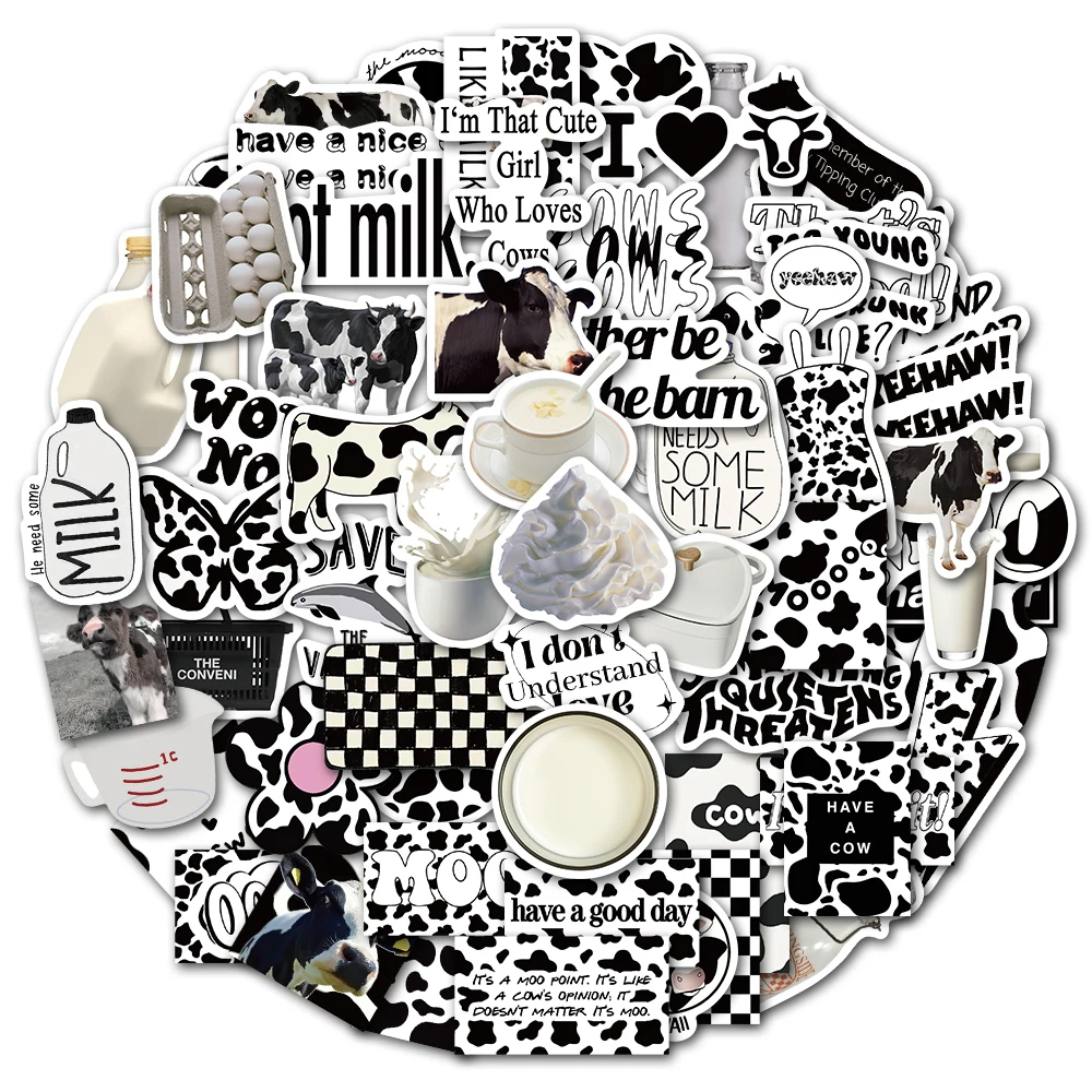 10-65PCS-Black-And-White-Cows-Milk-Stickers-Vintage-For-Kids-DIY ...