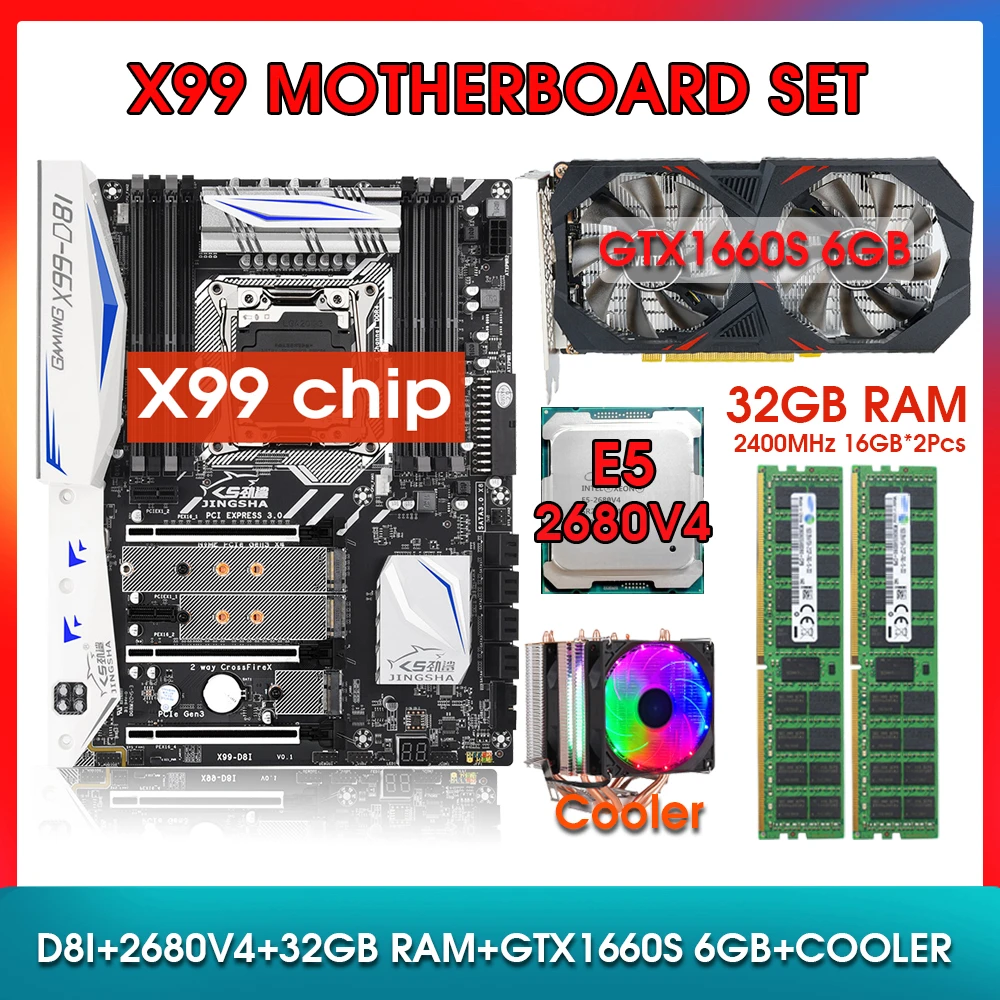 Kit placa mãe xeon e5 2680 v4 cpu 32gb ram (16gb x 2) 2400mhz com gtx 1660s, placa de vídeo 6gb ...