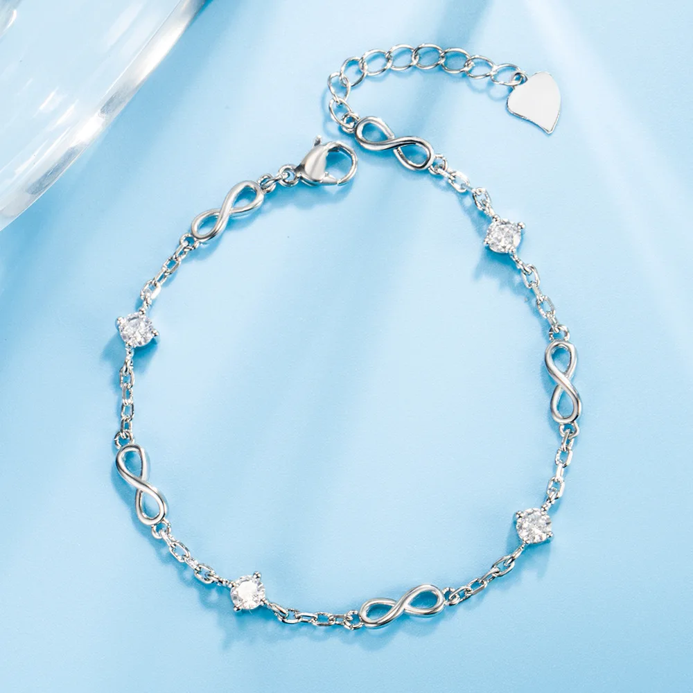 925-Sterling-Silver-Zircon-8-Shape-Women-s-Hand-Bracelets-Wedding ...