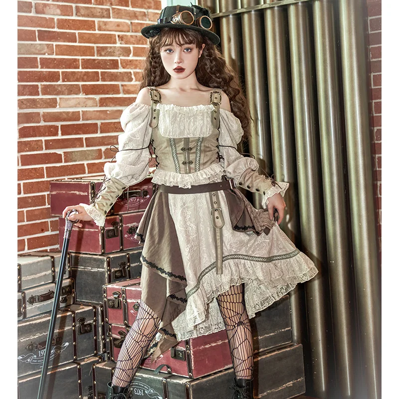 Vintage Steampunk Cosplay Pirate Girl Op Noble Sexy Metal Button Top