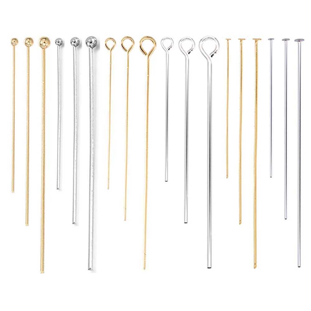 50-100Pcs-Gold-Color-Stainless-Steel-Heads-Eye-Flat-Head-Pin-Ball-Head ...