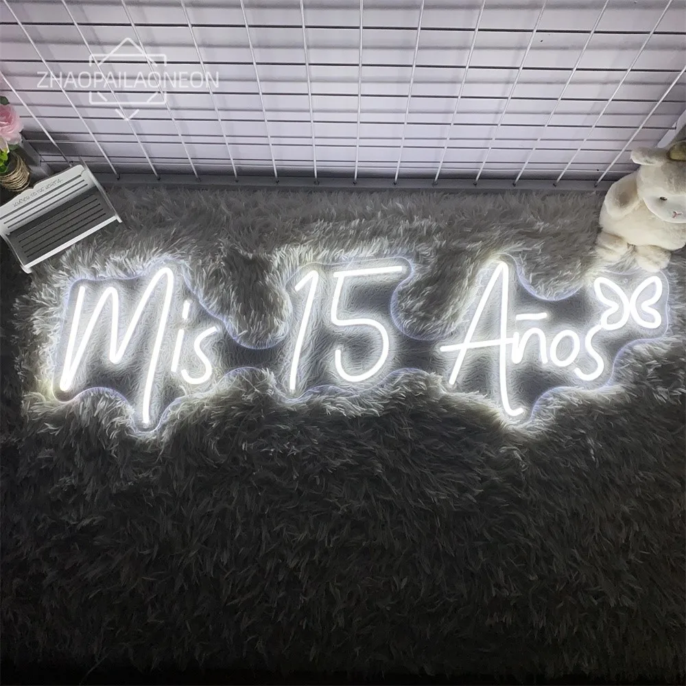 Letrero de neón de Mis 15 Anos, luces Led de feliz cumpleaños, luces de ...