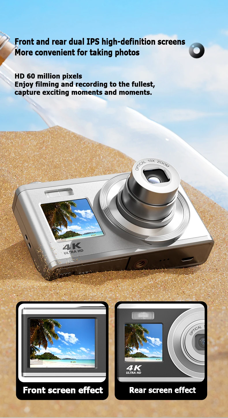 C23 4K Telescopic Lens High-Definition Dual Screen Digital Camera 16x ...