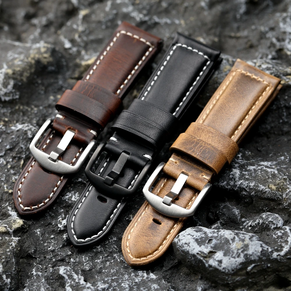 Handmade top layer cowhide strap 20MM 22MM 24MM 26MM brown black retro ...