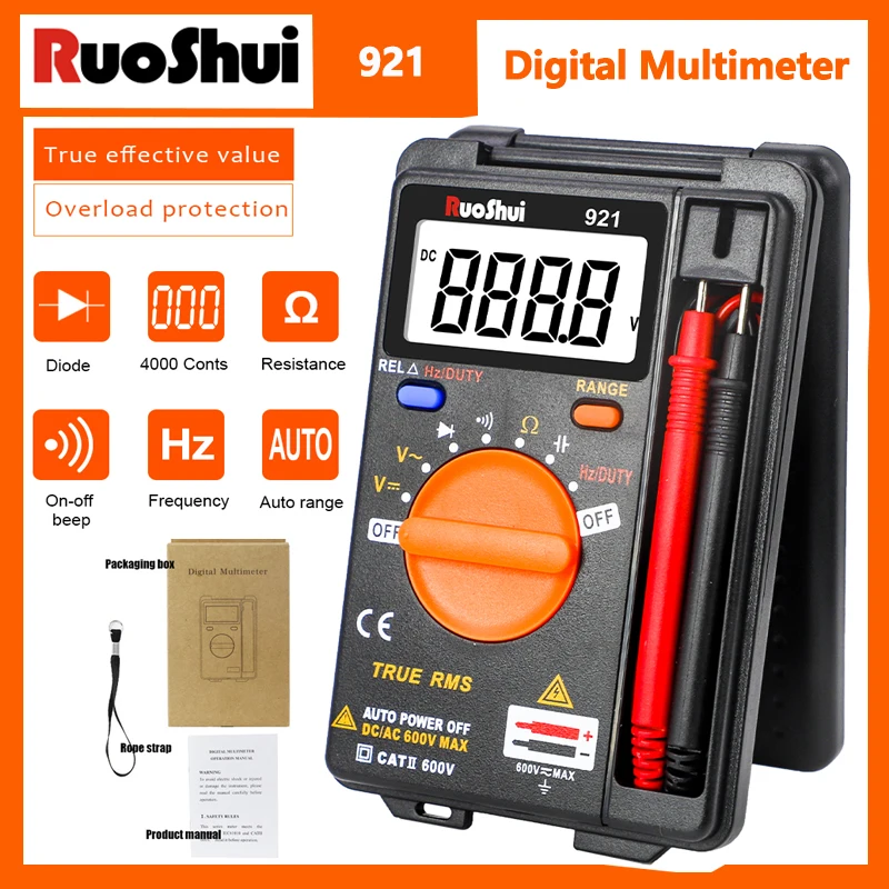 RuoShui 921 Digital Multimeters 4000 Counts Mini Auto Range Resistance ...