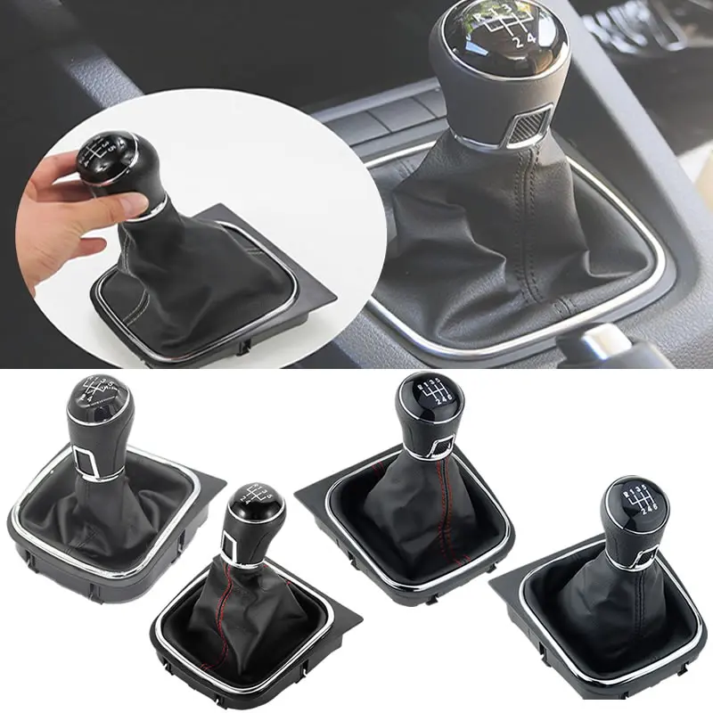 5-6-Speed-Gear-Shift-Knob-Lever-Boot-Gaitor-Black-Leather-Set-For-VW ...