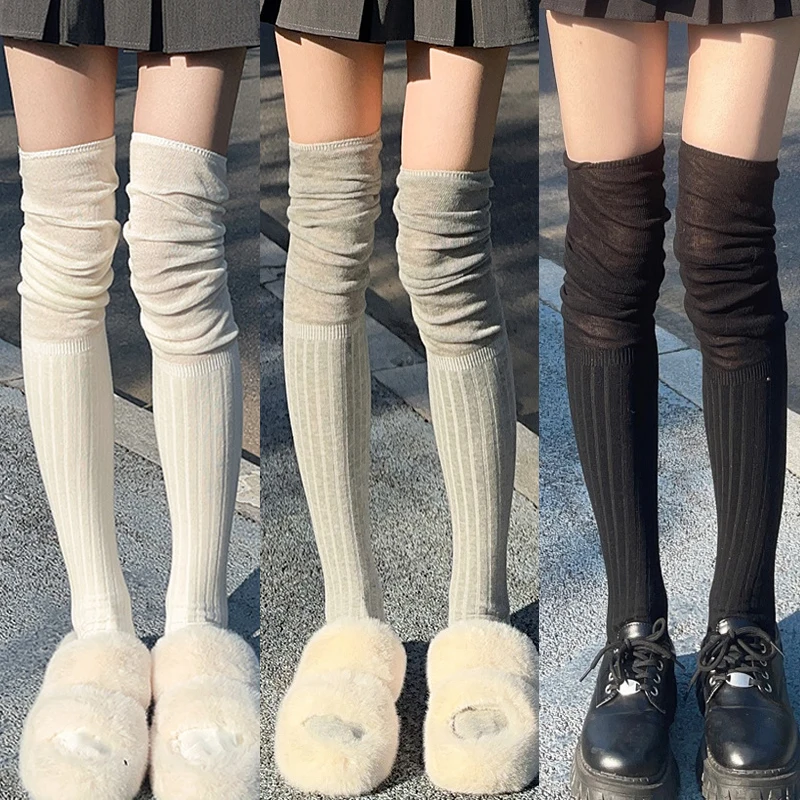 Solid-Color-Thigh-High-Stockings-Women-Trendy-Casual-Over-The-Knee ...