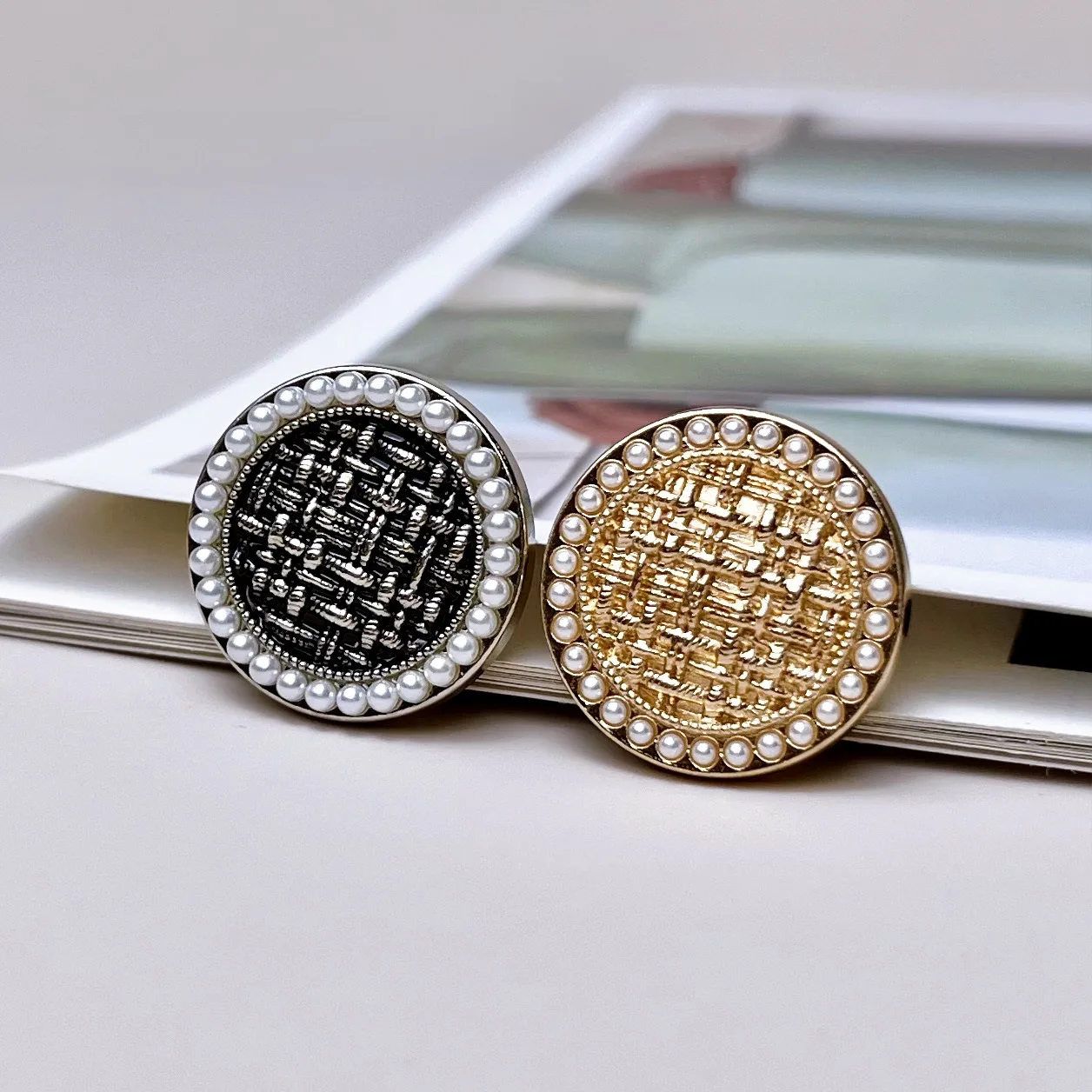 Tweed-Xadrez-Metal-bot-o-p-rola-bot-o-camisola-embelezada-casaco-de ...