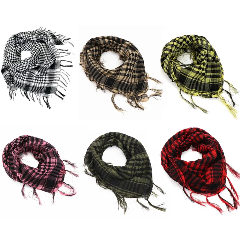 Men's Outdoor Hiking Shawl With Tassel Plaid Desert Scarf Military Arab ...