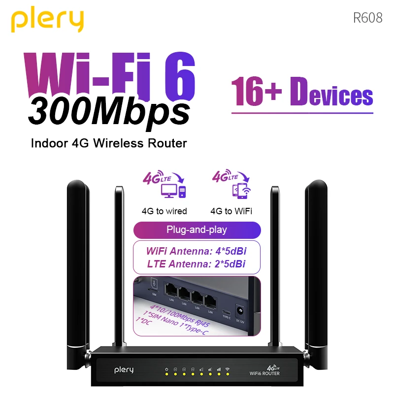 Plery WiFi6 4G LTE SIM WiFi Router Repetidor With SIM Card Slot 300Mbps ...