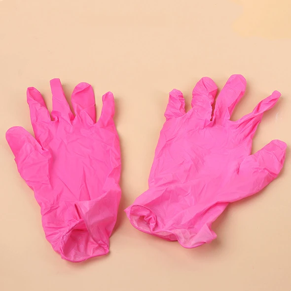 Gant ménage-vaisselle,100 pièces-sac gants en Nitrile rose restauration gants jetables de ...