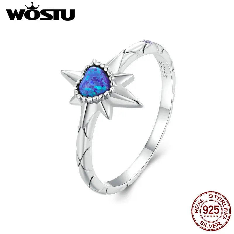 WOSTU-925-Sterling-Silver-Heart-Blue-Opal-Star-Ring-Women-Special ...