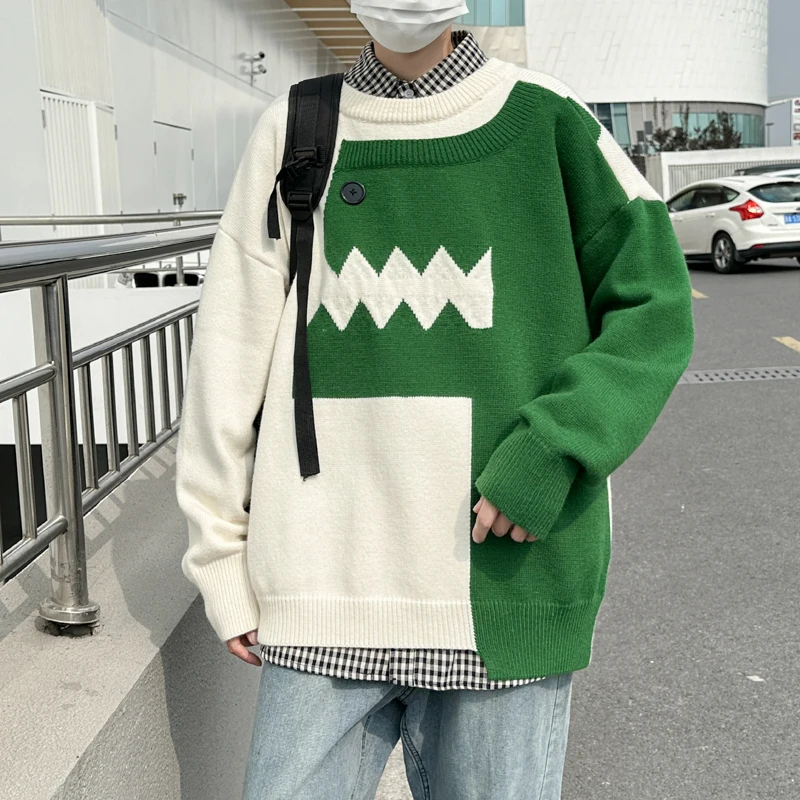 Autumn Winter Men's Knitted Sweater Cartoon Dinosaur Pullovers ...