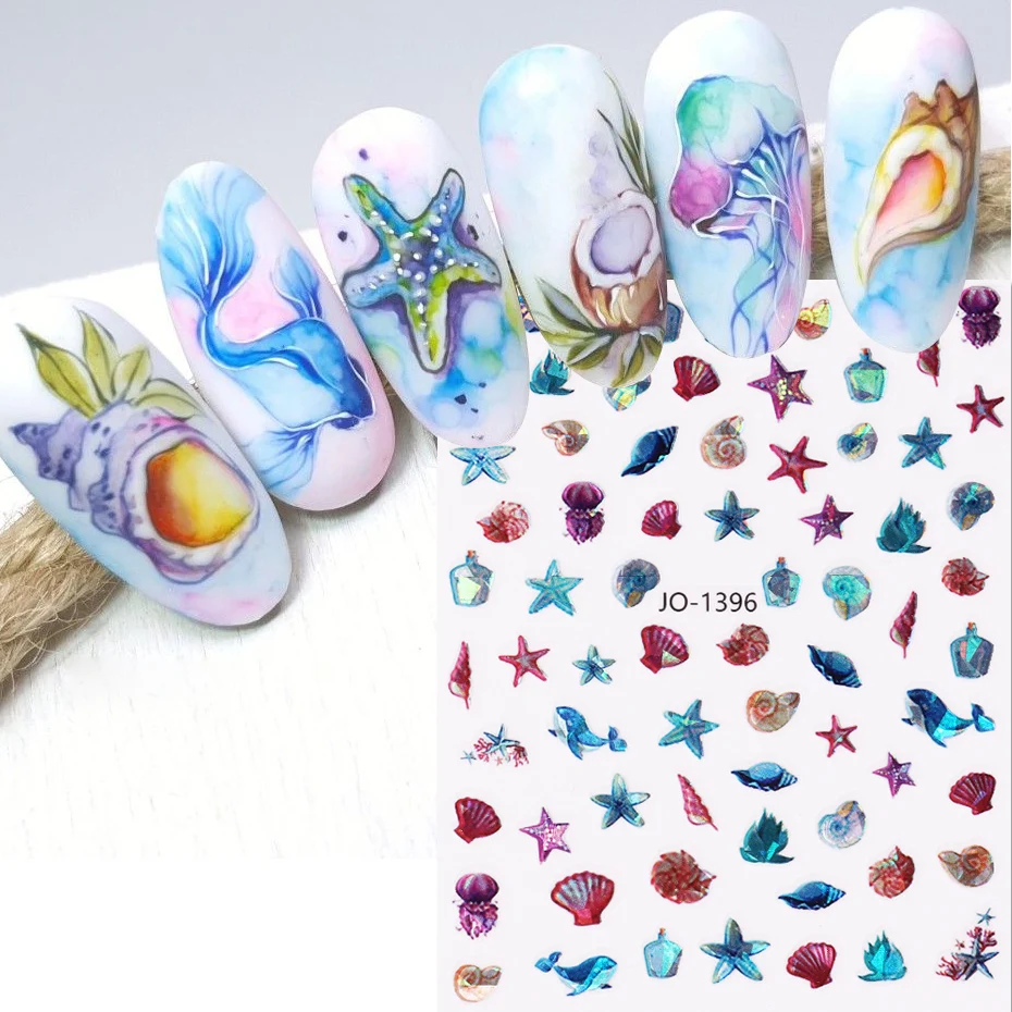 1-Sheet-Sea-Shell-Nails-Sticker-3D-Conch-Starfish-Decals-Laser-Ocean ...