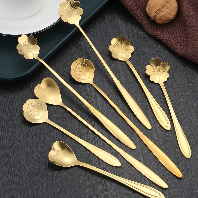 8PCS Flower Spoon Set Small Teaspoon Coffee Spoon Cute Ice Cream ...