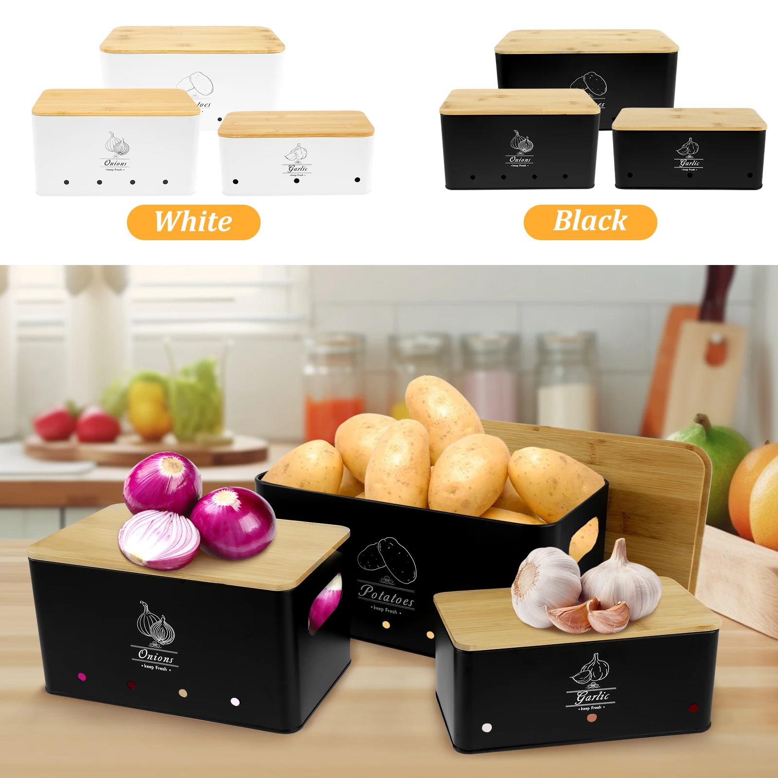 3pcs Potato Garlic Onion Food Storage Jar Food Classification Storage ...