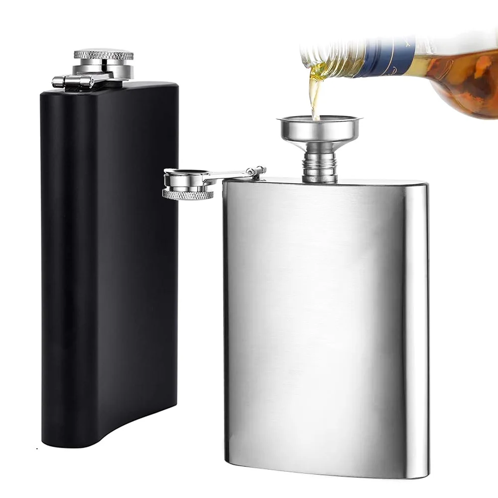 8oz Portable Stainless Steel Hip Flask Flagon Whiskey Wine Pot Leather ...