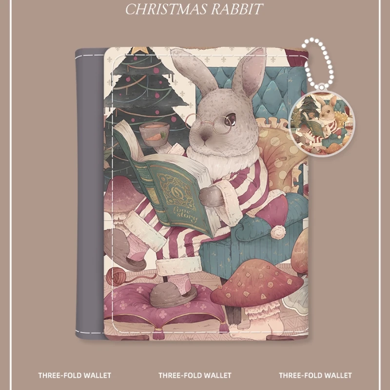 Vintage-Christmas-Rabbit-Short-Wallet-For-Women-Money-Purse-Anime-Large ...