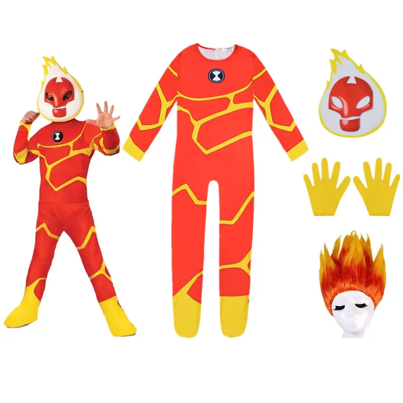 Kids Halloween Costume Anime Cartoon Ben 10 Fireman Cosplay Bodysuit ...