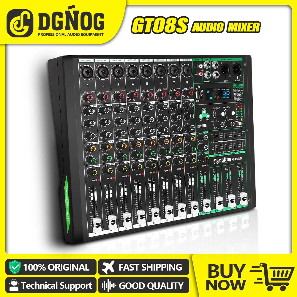 DGNOG Professional 8 Channel Audio Mixer with 99 DSP USB Recording ...