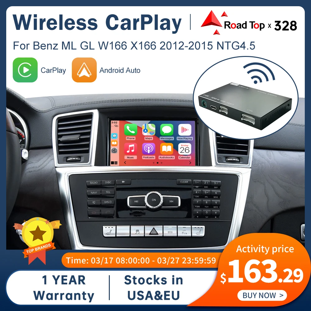 Road Top Wireless CarPlay Android Auto for Mercedes Benz ML GL W166 ...
