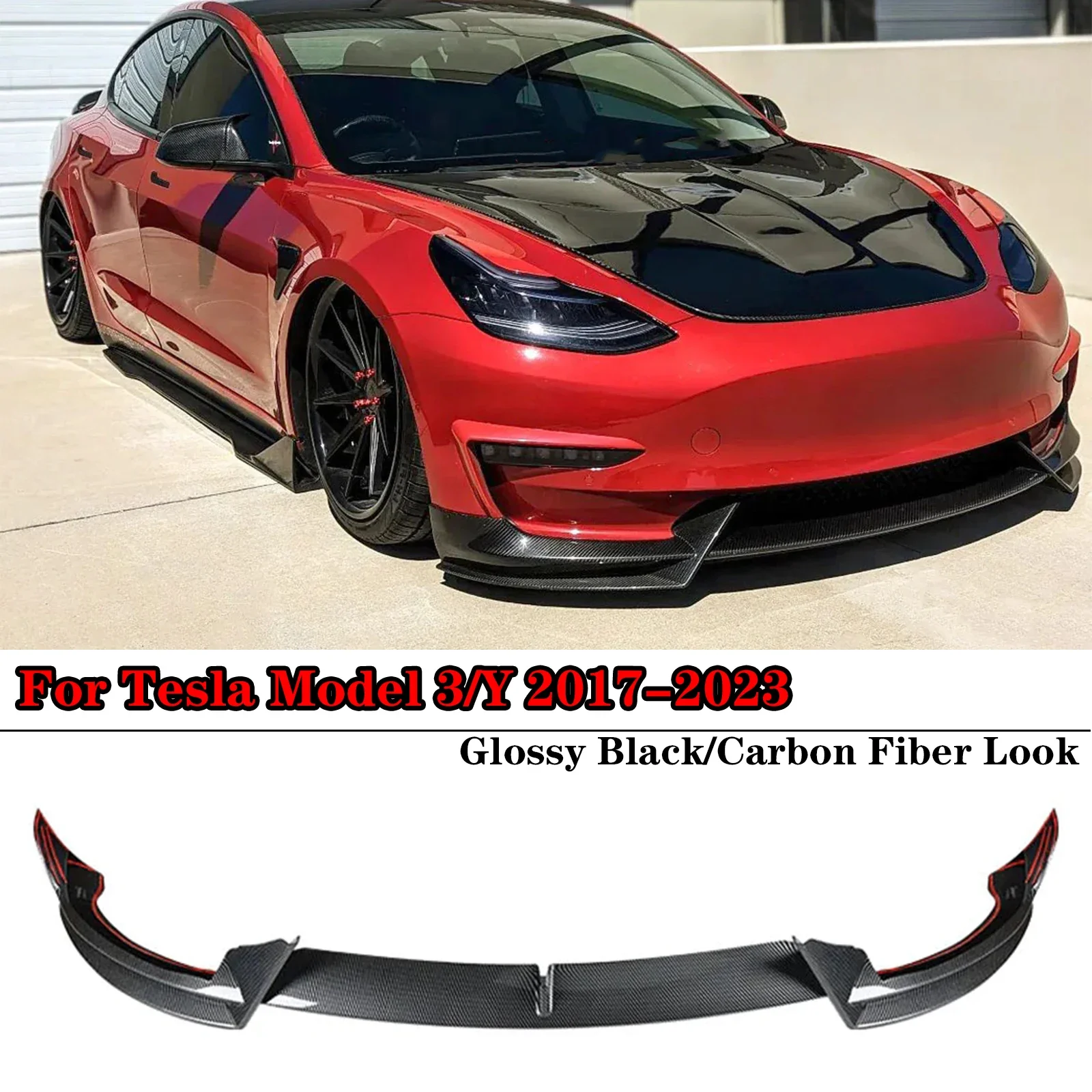 For-Tesla-Model-3-Y-2017-2023-3Pcs-Front-Bumper-Lip-Spoiler-Splitter ...