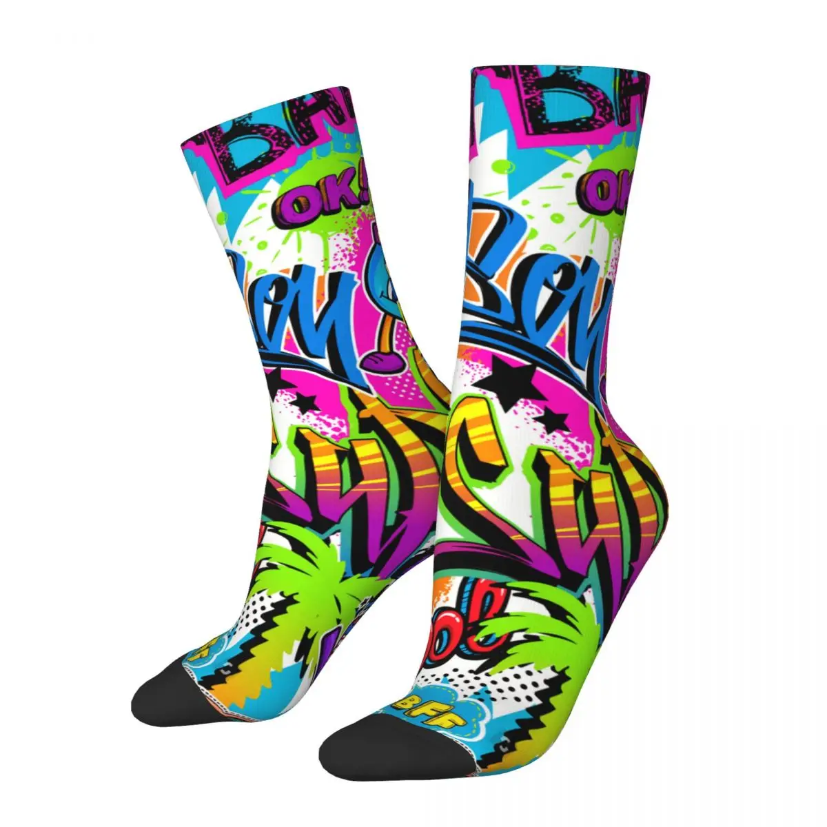 Retro-Comics-Pattern-With-Palm-Tree-Hand-Roller-Men-s-Socks-Graffiti ...