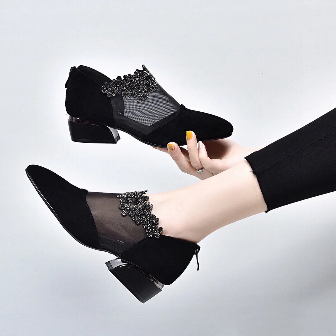 High-Quality-Women-Shoes-Pointed-Thick-High-Heels-Women-New-Mesh ...