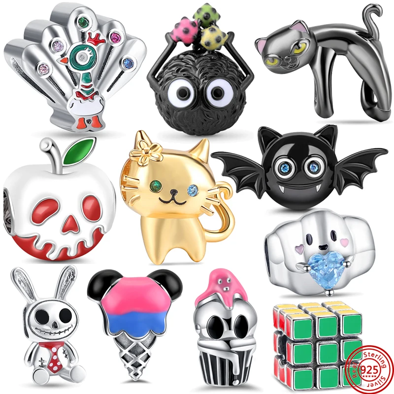 925 Sterling Silver Black Cat Adorable Evil Bat Gothic Rabbit Bead ...