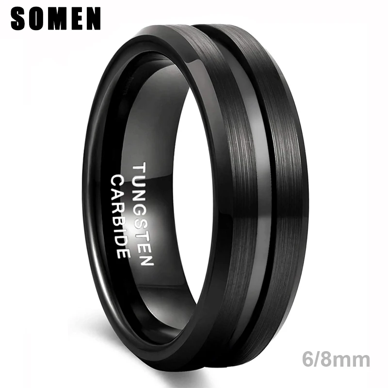 Somen Men Ring Black Tungsten Carbide Ring 6mm 8mm Groove Brushed ...