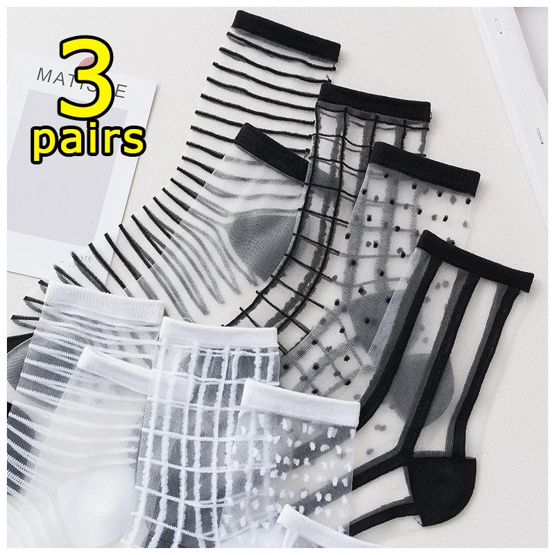 3 Pairs Sexy Mesh Fishnet Transparent Women Socks Summer Ultra-thin ...