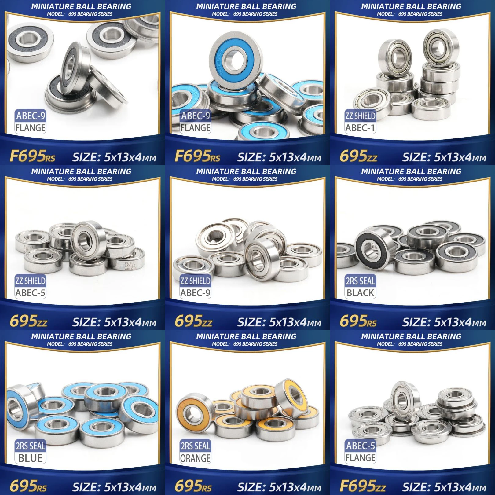 FUSHI 695zz 695 2rs Bearing 5x13x4 mm 10Pcs Stainless steel S695zz ...