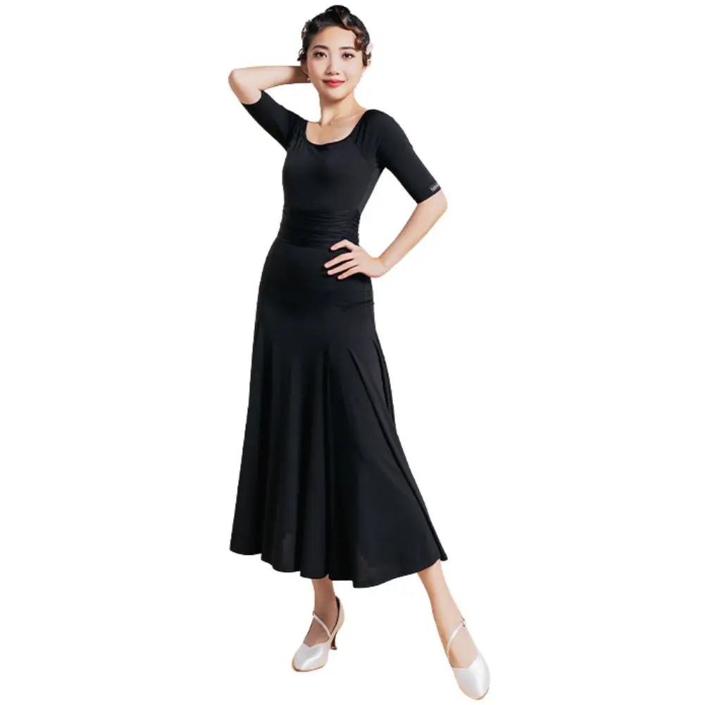 Waltz-Dress-Ballroom-Gowns-Short-Sleeves-Low-Collar-Solid-Dance-Wear ...