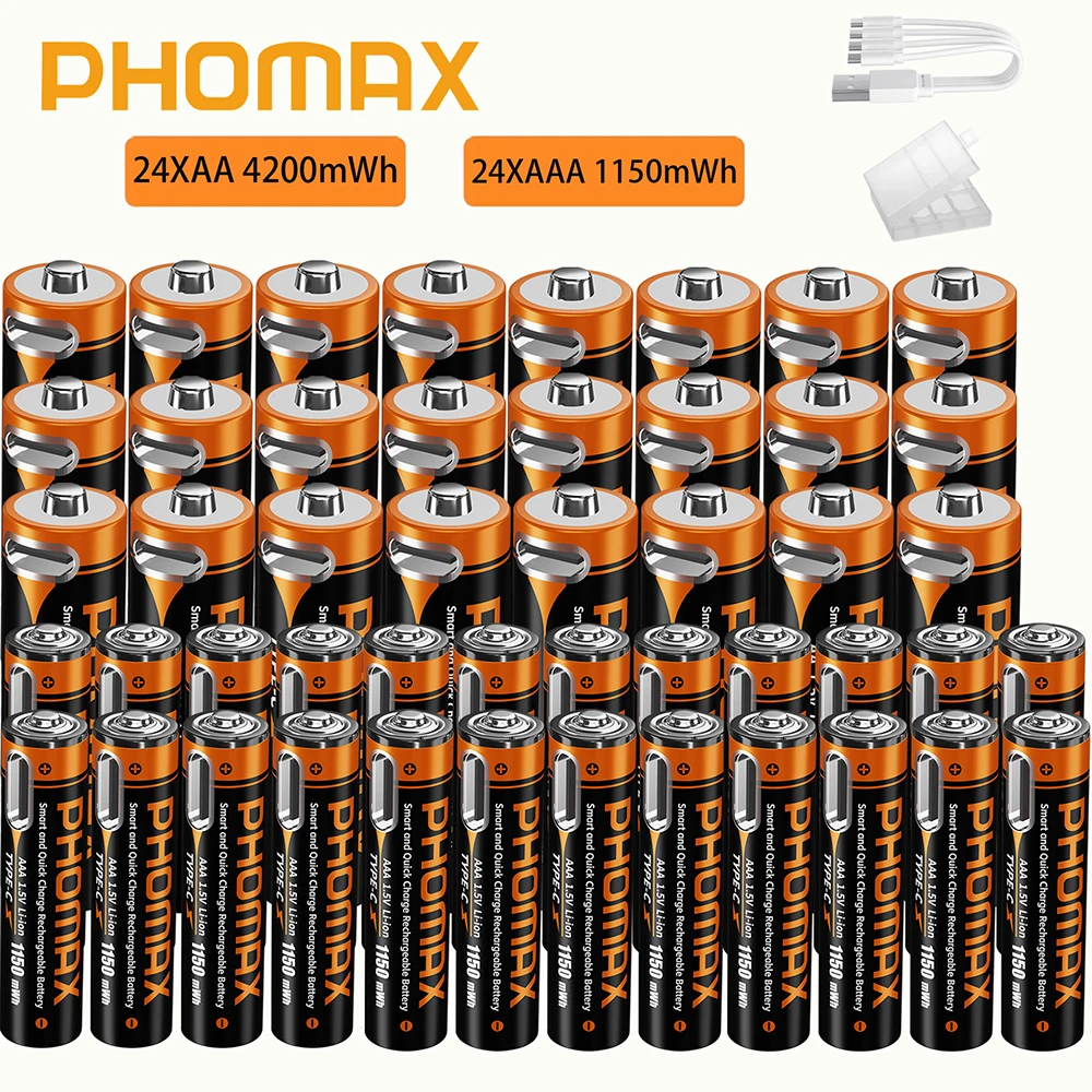 PHOMAX Li-ion AAA and AA Rechargeable Batteries USB Lithium-ion 4200mWh ...