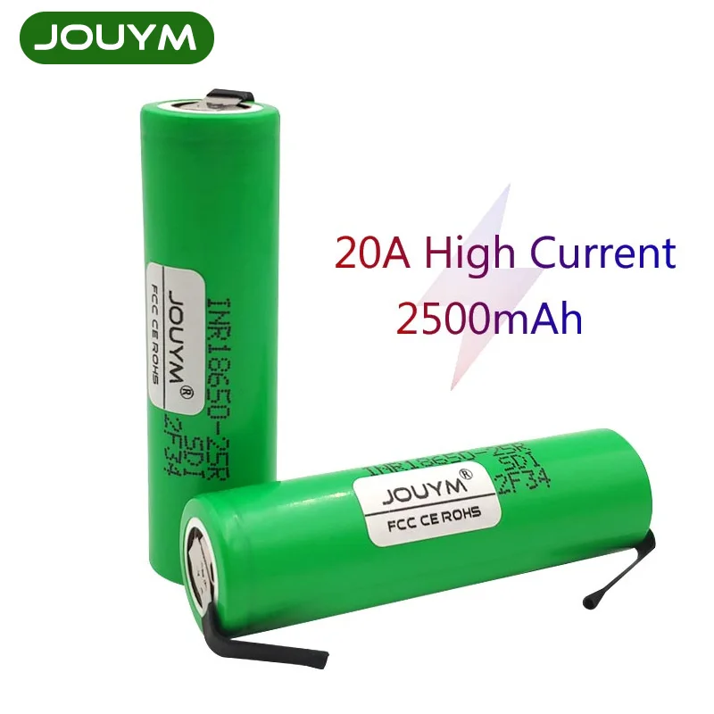 JOUYM 18650 Battery 2500mAh 3.7V INR18650 25R M 20A Discharge Li ion ...