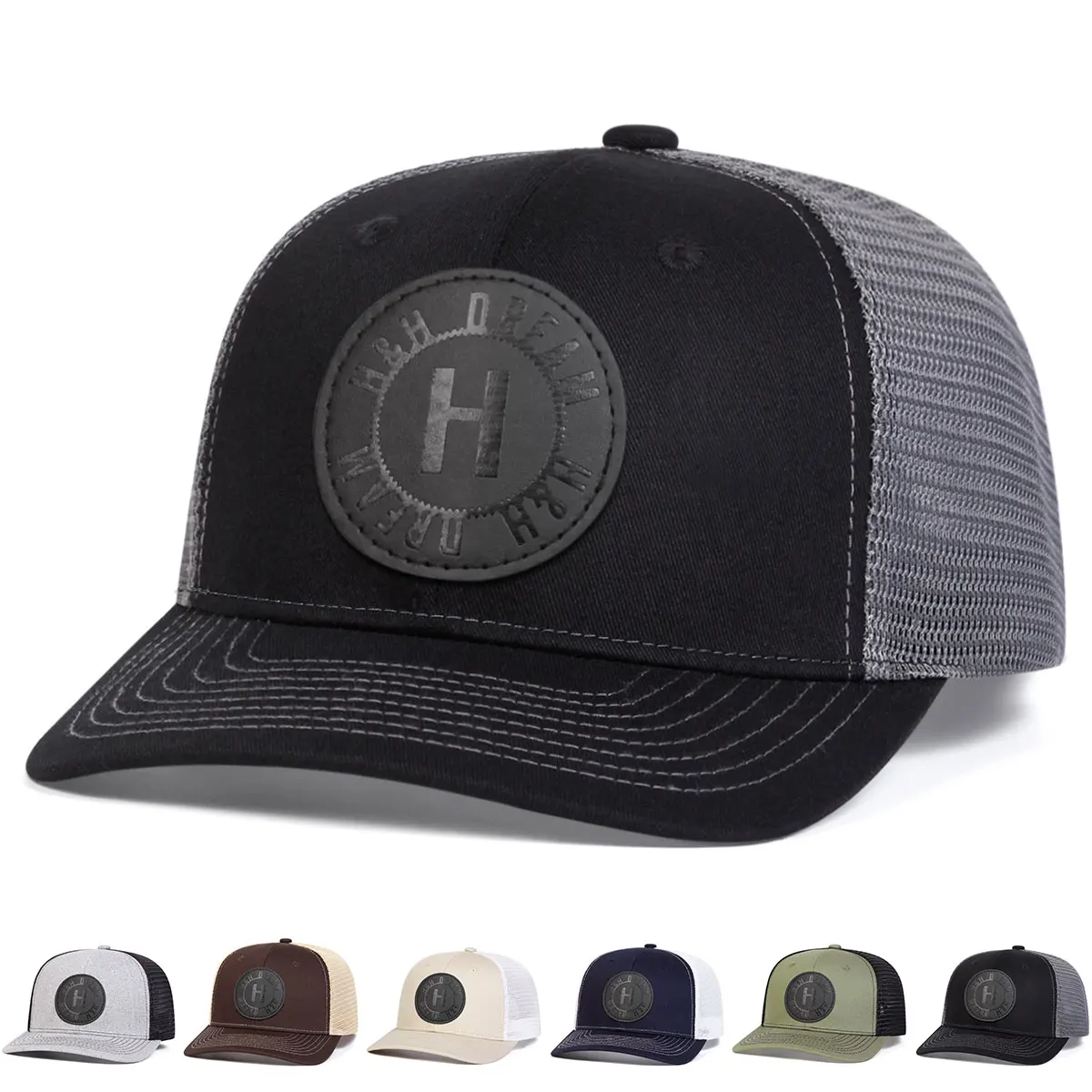 Unisex H Round Leather Label Baseball Net Caps Spring and Summer ...