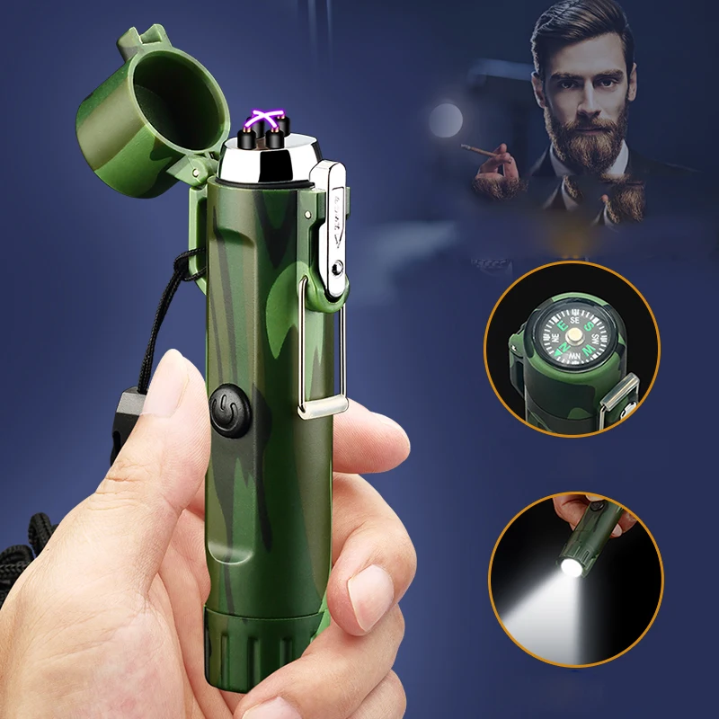Arc Usb Lighter Camping Outdoor Survival Plasma Lighter With Flashlight ...