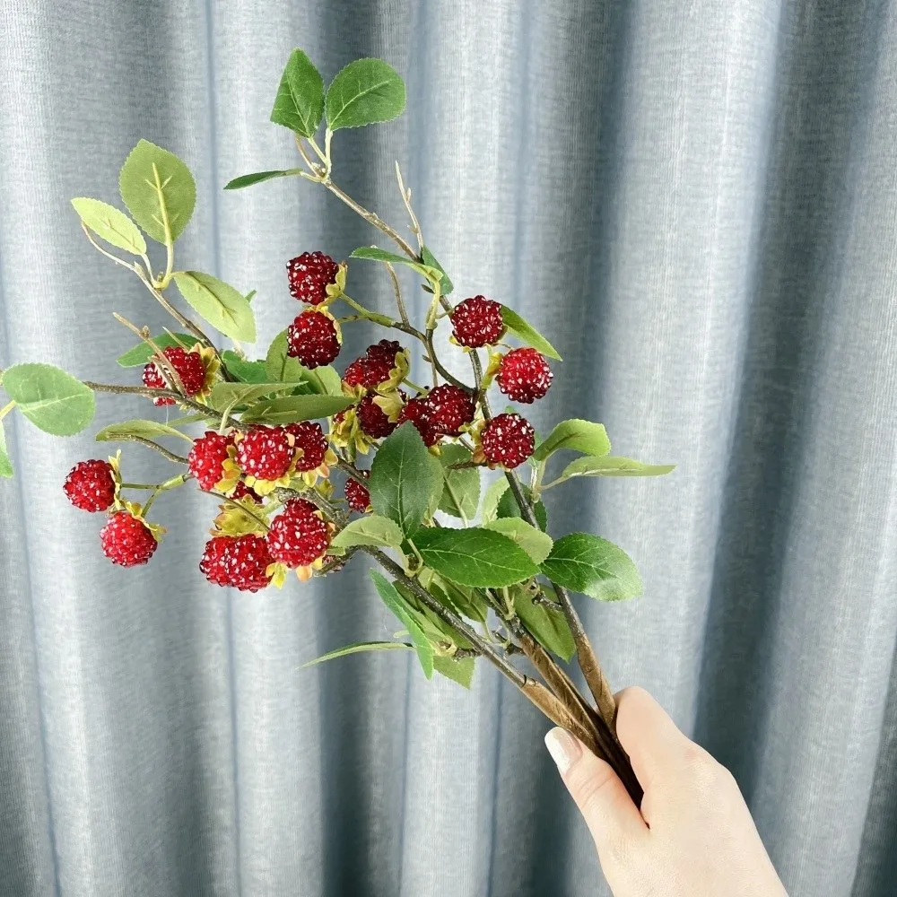 Green Leaves Artificial Raspberry Branch Faux Red Raspberry Luxury ...