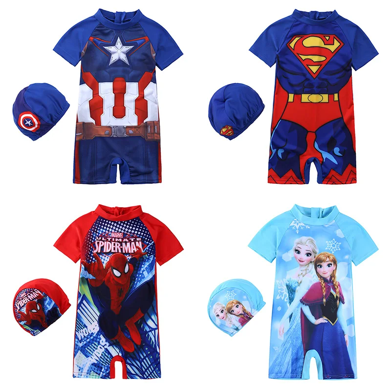 Gift 2PCS Girl Swimwear With Cap Kids Beach Bathsuit Cartoon Frozen ...