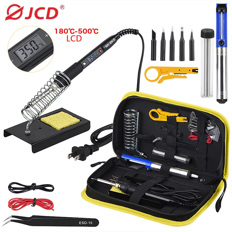 JCD Adjustable Temperature LCD Soldering iron kit 110V 220V 80W Solder ...